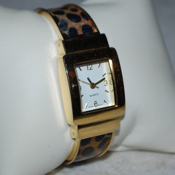 Accessories | 525 Reduced Leopard Print Goldtone Cuff Watch | Poshmark
